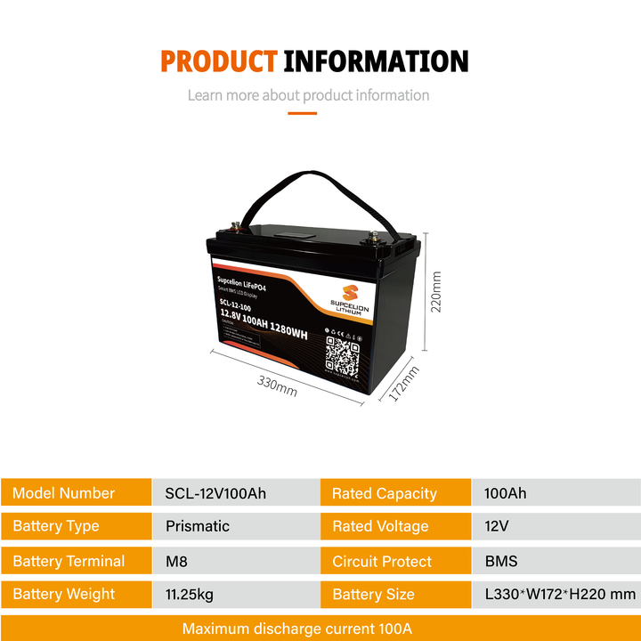 Supcelion SCL 12V 100Ah LiFePO4 Battery Pack with Bluetooth BMS for RV ...