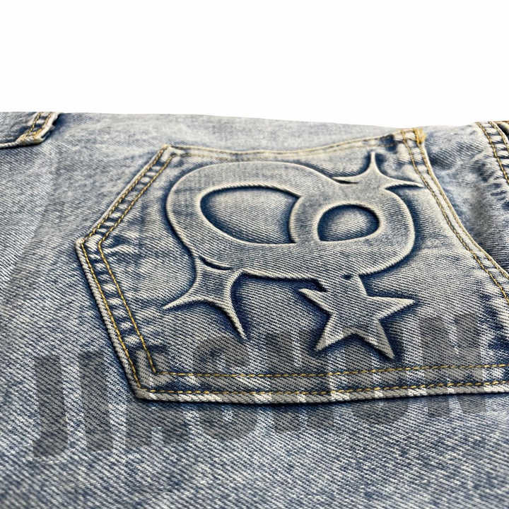 Custom Factory 3d Embossing logo Jorts Street Style Casual Blue Jean ...