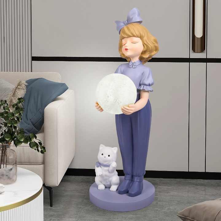 Home Decor Girl Figure Statue Light Luxury Floor Decoration Home Room ...