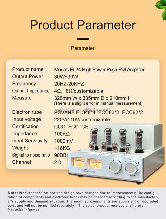 MONA Professional Hi-Fi Home Power Amplifier 30W*2 EL34 Push-Pull Connectivity Mini Stereo Stage ...