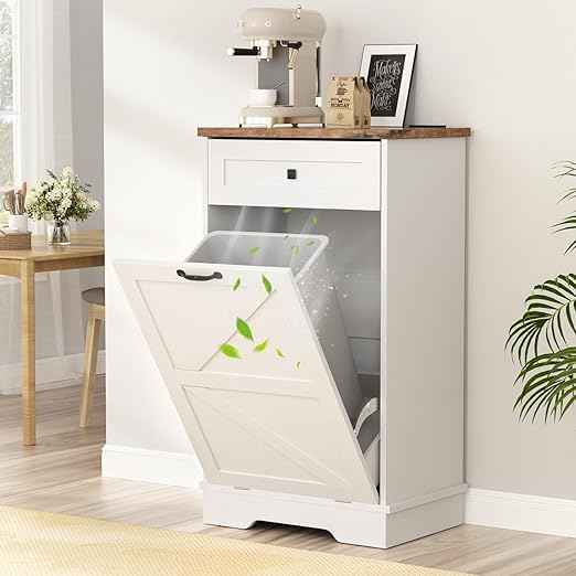 Modern white wooden Space Saving Customizable kitchen Trash bin Cabinet ...