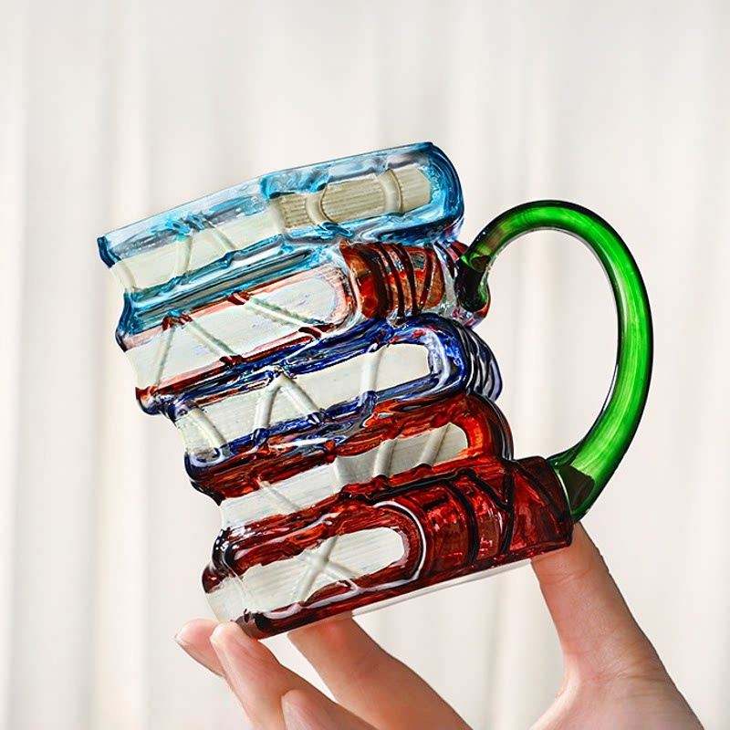 Painted Book 3D Glass Mug With Handle Light Luxury Design Geometric ...
