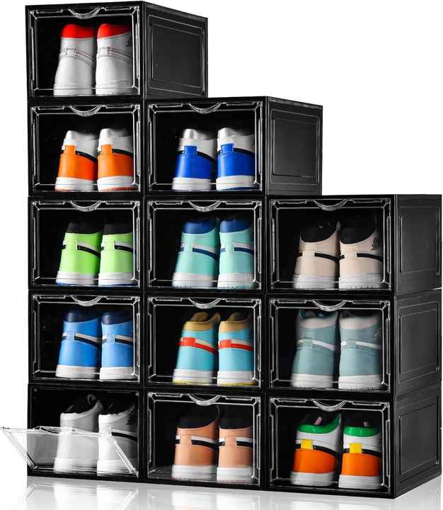 Modern Clear Stackable Shoe Storage Box Foldable Racks Cabinet Plastic ...