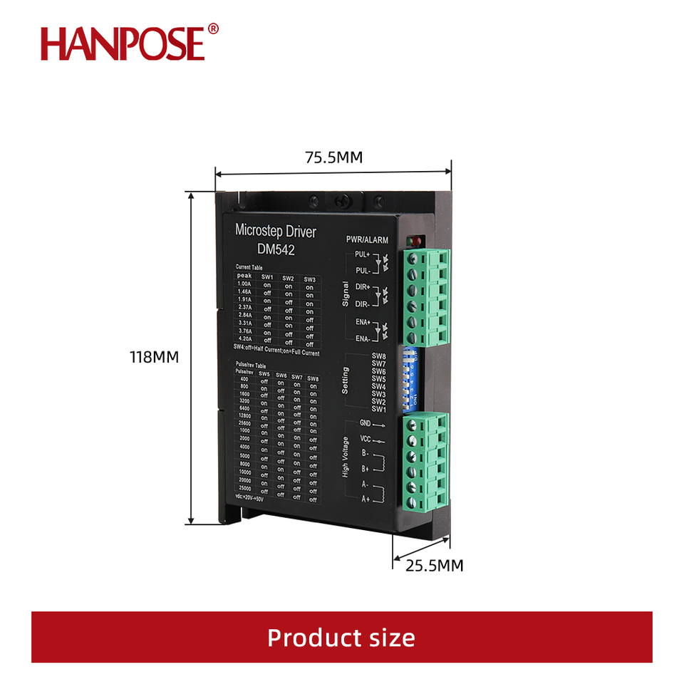 HANPOSE DM542 Stepper Motor Controller 500M Ω 200KHZ 1.0-4.2A 2-Phase ...