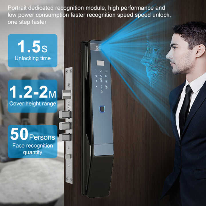 Tuya Fully Automatic Digital Lock Wifi Camera 3D Face Recognition Smart Door Biometric ...
