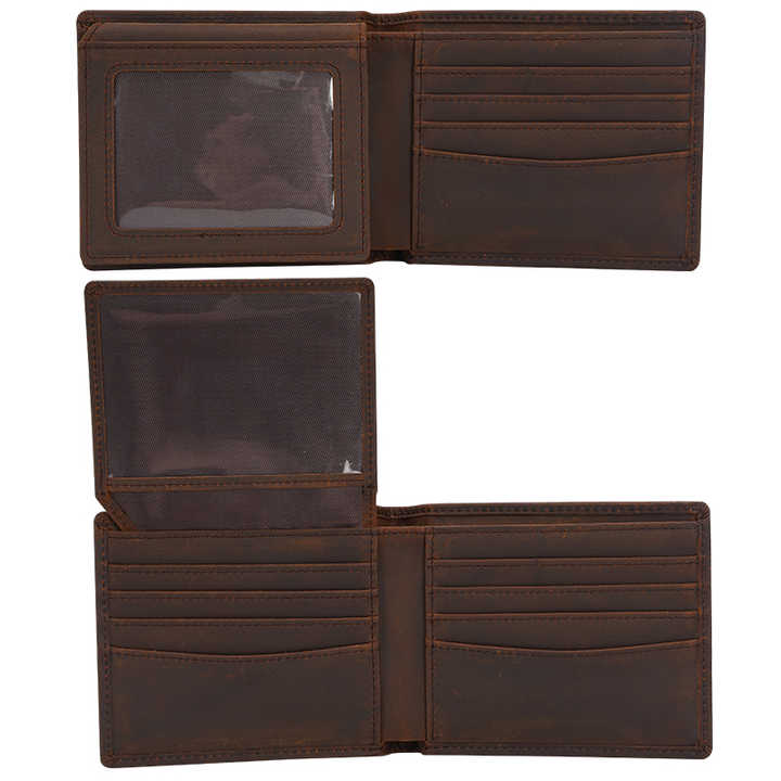 Tiding Custom Retro Brown Men Bifold Wallet - Real Leather