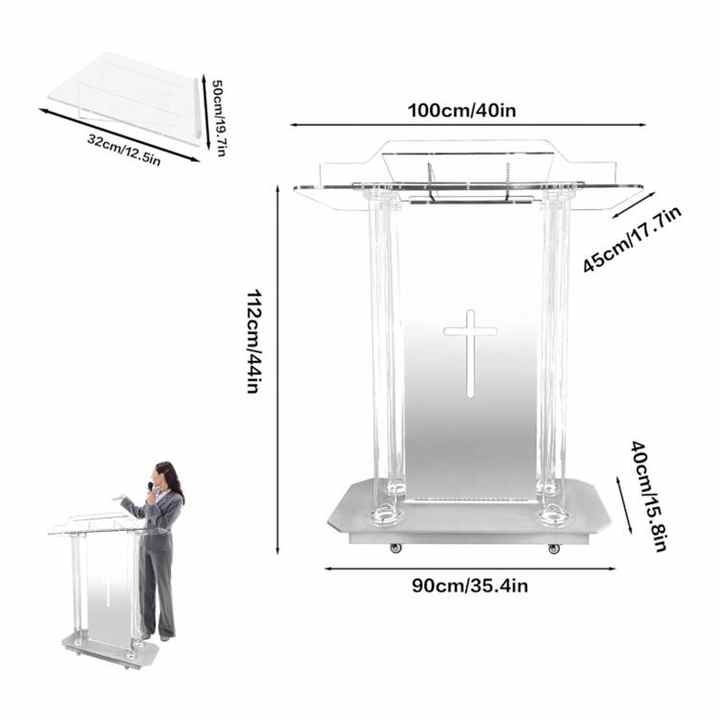 Large Cross Acrylic Podium Church Pulpit with LED Lights and Wheels for ...
