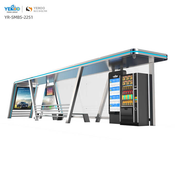 Modern City Smart Waiting Bus Stop Shelter with Solar Panels