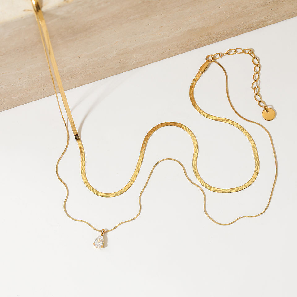 CLIORO Fashion Stainless Steel Necklaces Gold Plated Double Layer Chain ...