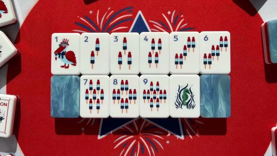 Patriotic American Mahjong Set 166 Tiles,4th July Popsicle & Beach Ball ...