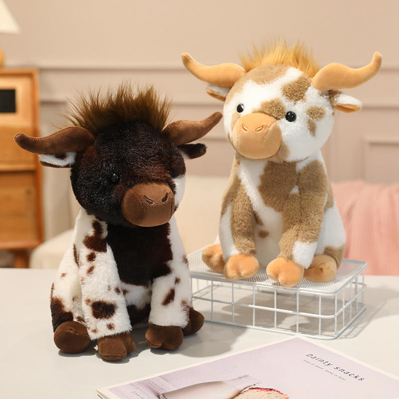 Pink Brown Black Cow Plush Toy Realistic Highland Cattle Stuffed Animal ...