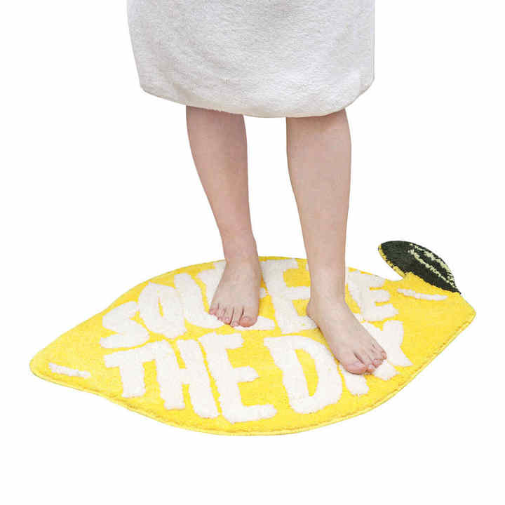 Custom Fancy Soft Cute Lemon Yellow Bath Mat Fruit Pattern Non slip ...