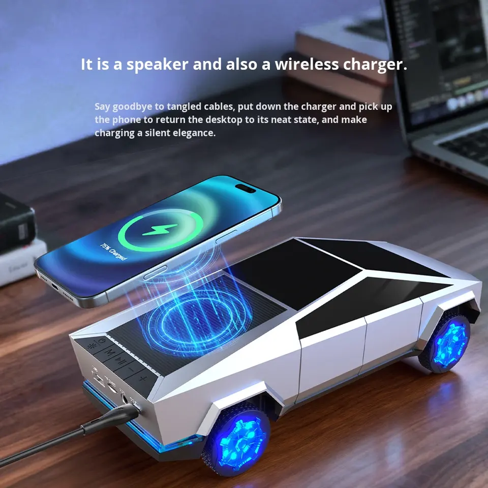 Tesla Car Model Bluetooth Speaker with Desktop Wireless Charging ...