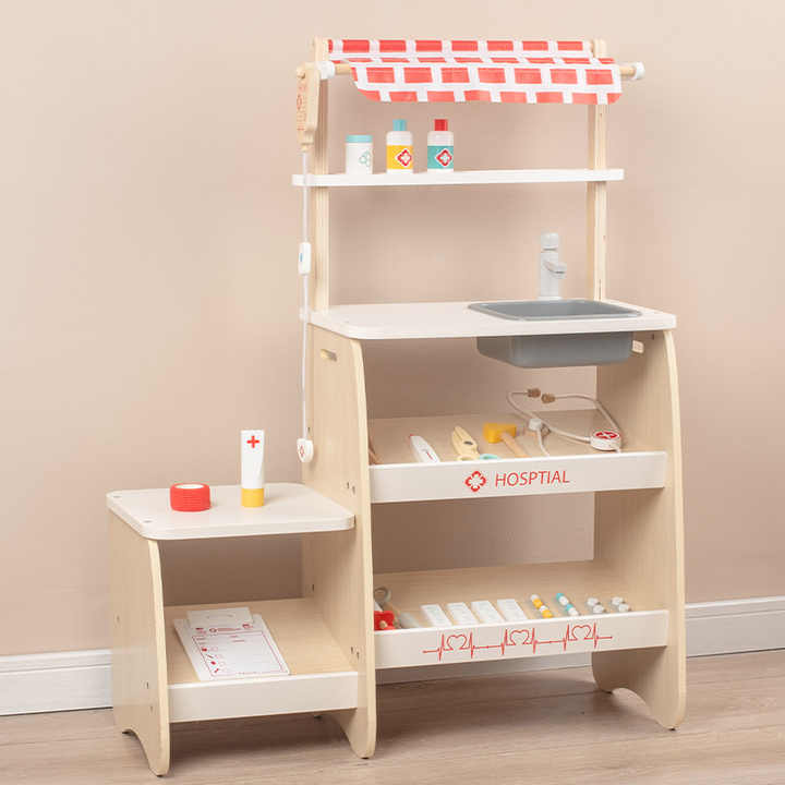 Wooden Pretend Toy Simulation Hospital Mini Medical Clinic Doctor Nurse ...