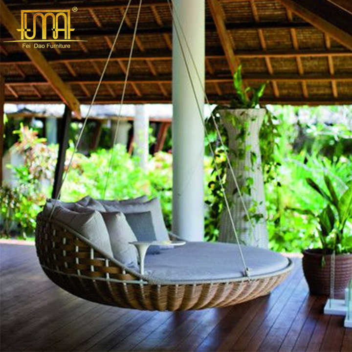 Outdoor Swing Bed - Modern Wicker Rattan Hanging Daybed