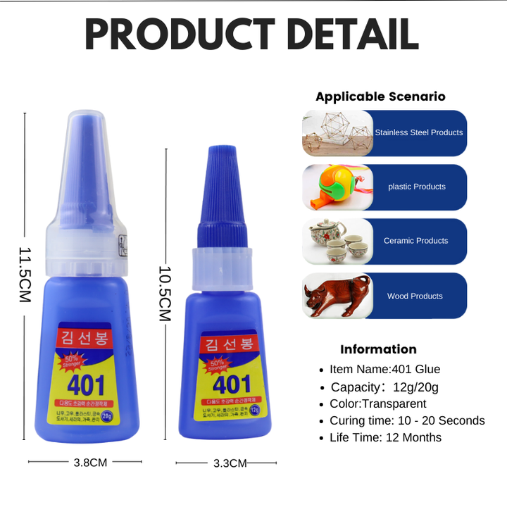 401 Glue Instant Fast Adhesive Stronger Super Glue Multi-Purpose Fix ...