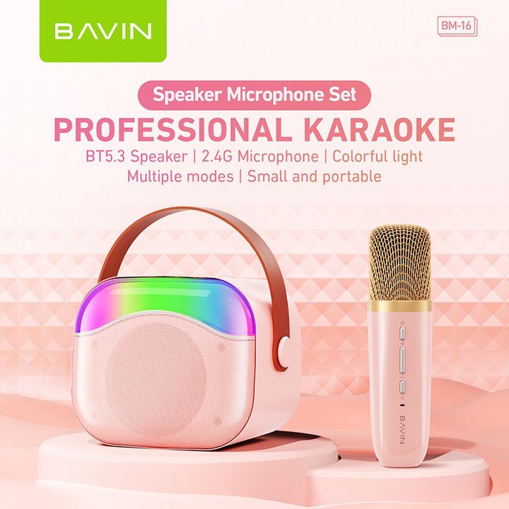 BAVIN BM16 Portable Mini Karaoke Machine BT Wireless Speaker for Kids RGB LED for Home Theatre ...