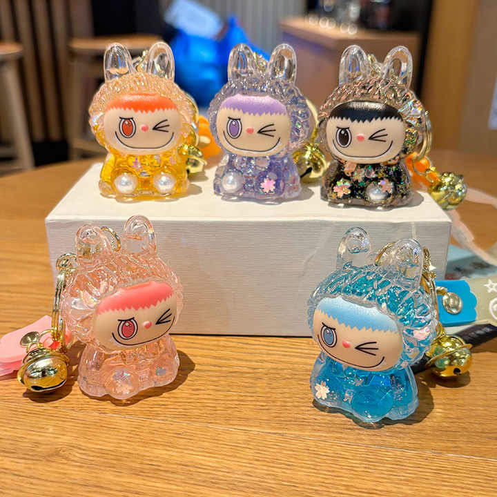 Creative Labubu Cartoon Flowing Sand Keychain Cute Ornament Doll Bag ...