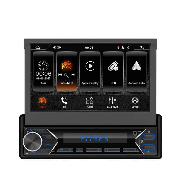 Retractable 7 Inch Touch Screen Car Radio MP5 Player Flip Out Stereo Single Din Mirror Screencar ...