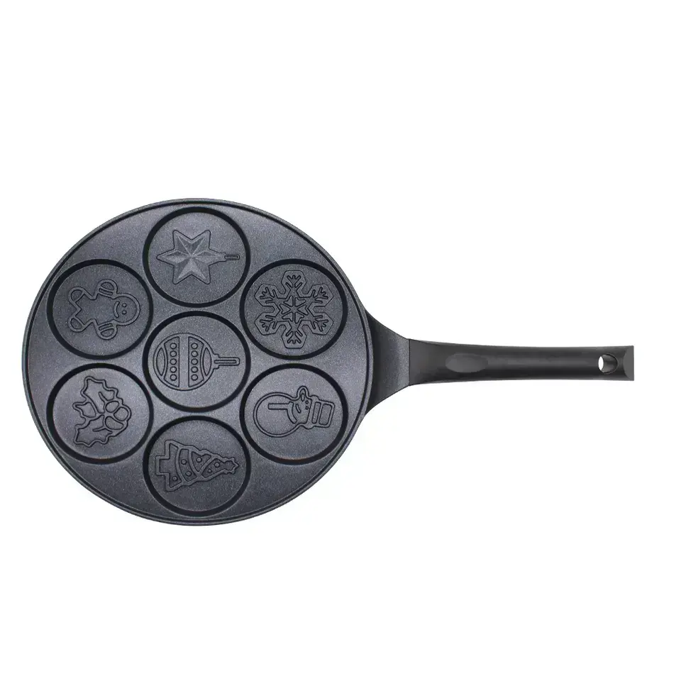 Double Burner Frying Pan Wood Handle Non Stick 4 Cup Quality Egg Press ...