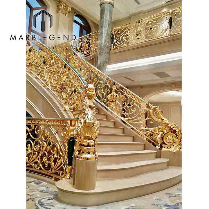 Custom Luxury Staircase Handrail Metal Balustrade Brass
