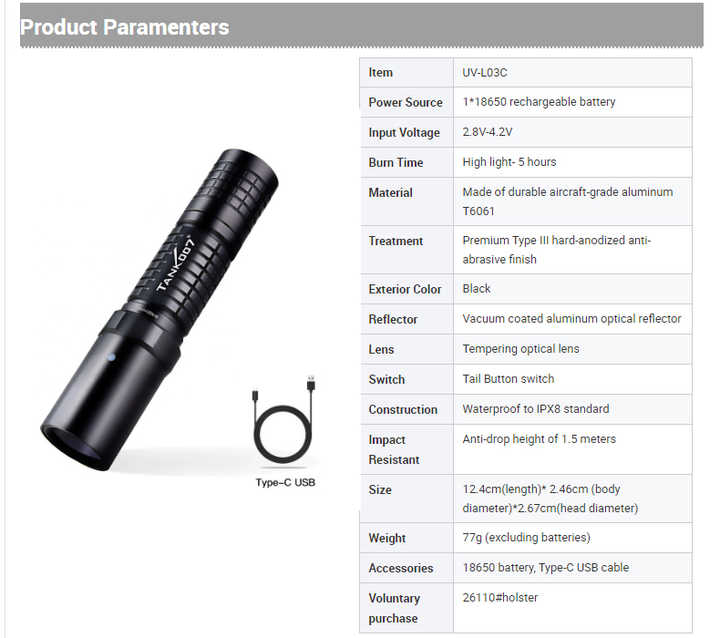 Tank007 L03C Forensic Light Uv Torch Pets Urine Detector 365nm UV ...