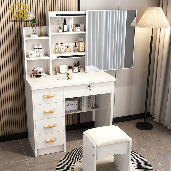 Modern Wood Dressing Table with Lighted Mirror Durable Birch Panel Iron ...