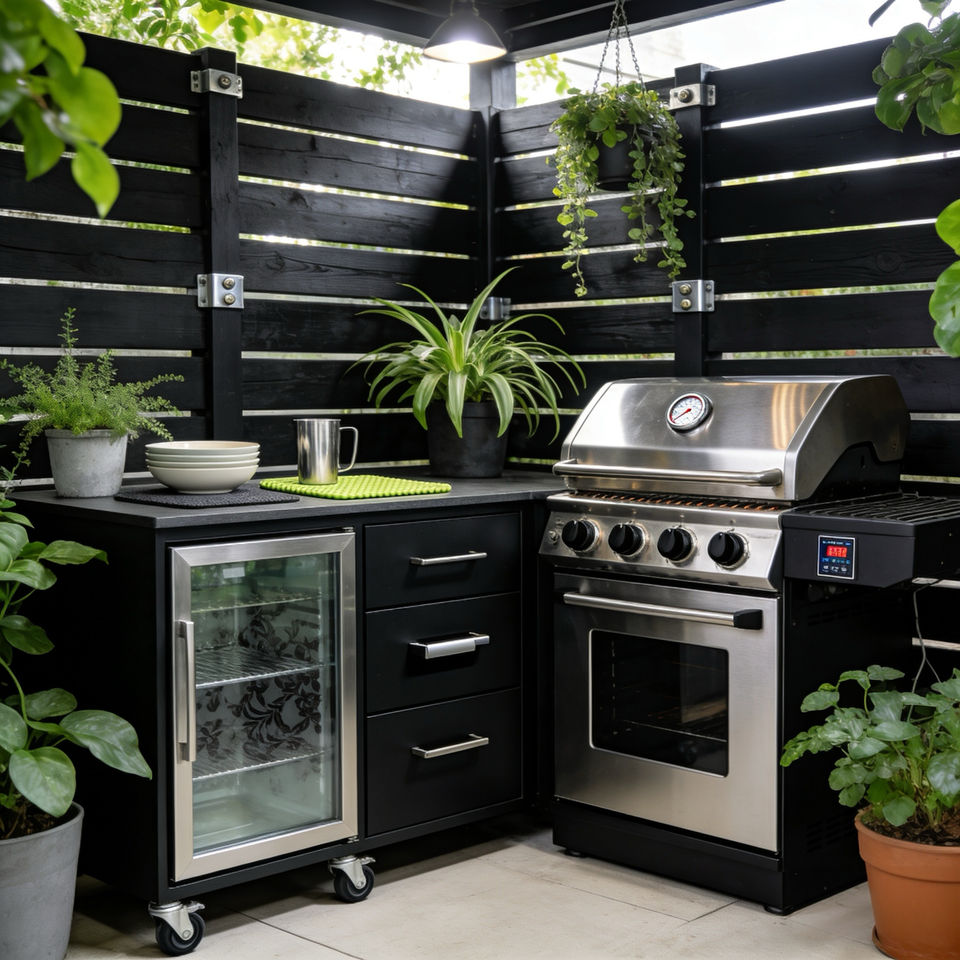 Modern Modular Stainless Steel Black Outdoor Kitchen Island with ...