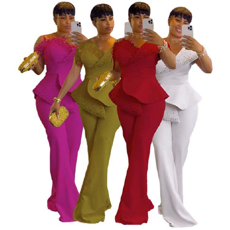Celebrity Elegant Jump Suit Studded with Beads and Diamonds V-Neck ...