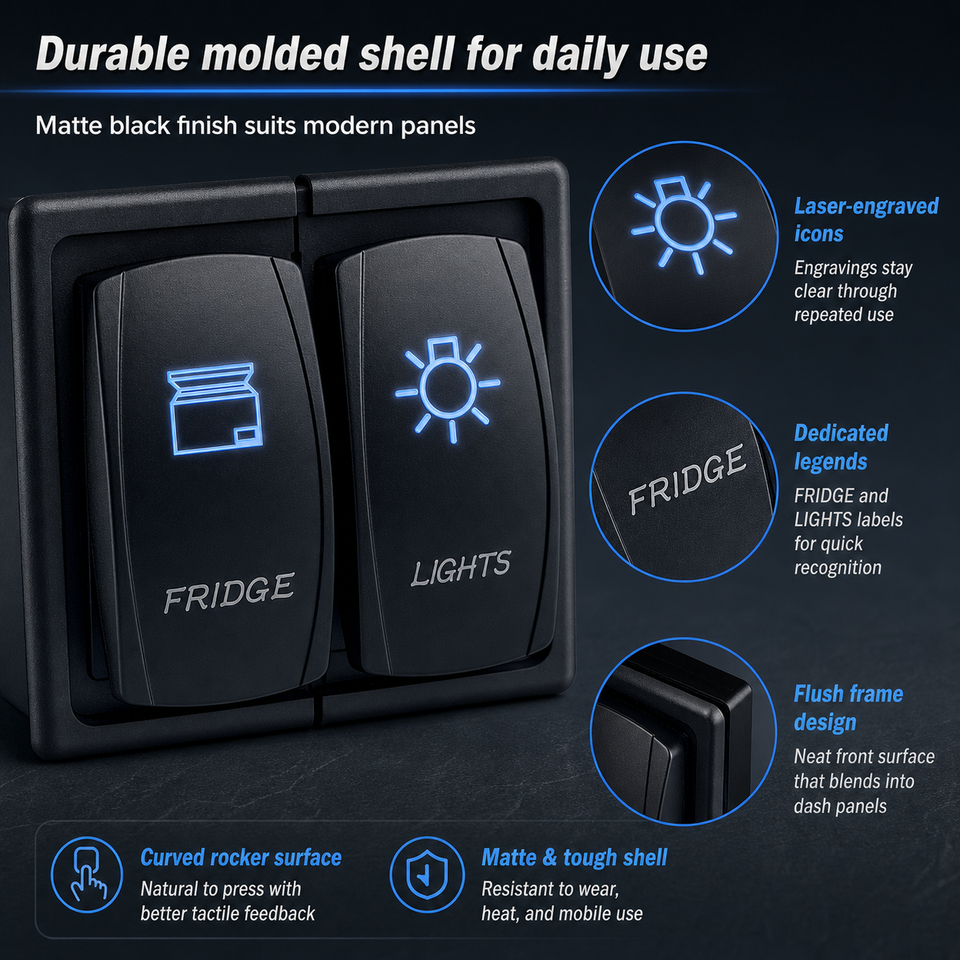 2 Gang Dual Rocker Switch Blue LED FRIDGE LIGHTS for RV Marine Car ...