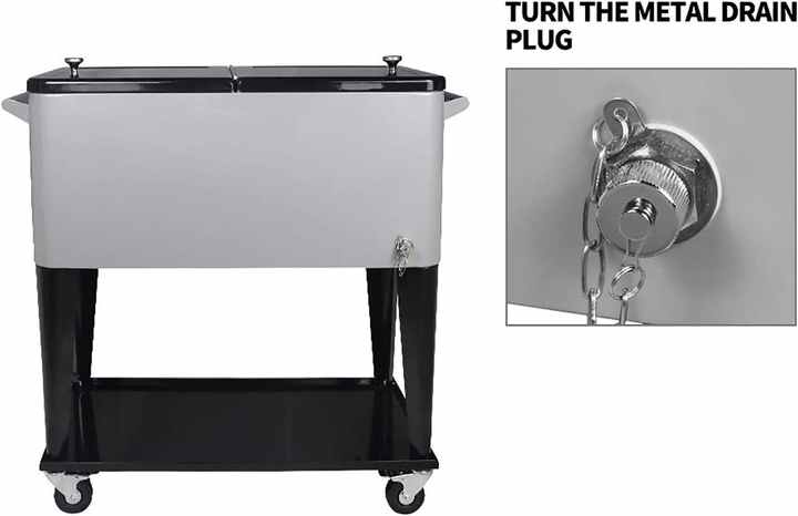 Ice Chest Cart Trolley Rolling Cart Cooler with Wheels Outdoor Beverage ...