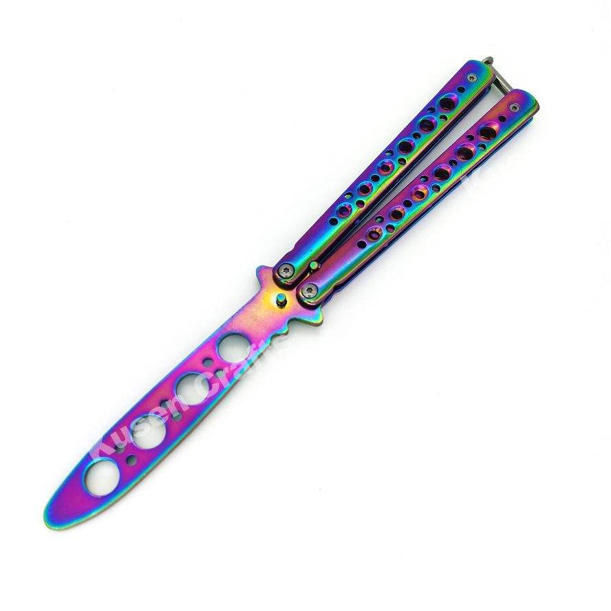 Rainbow Color Stainless Steel Folding Butter Fly Training Knife ...