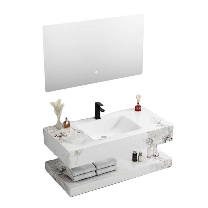 Rock Plate Seamless Ceramic Integrated Basin Bathroom Cabinet Wash ...