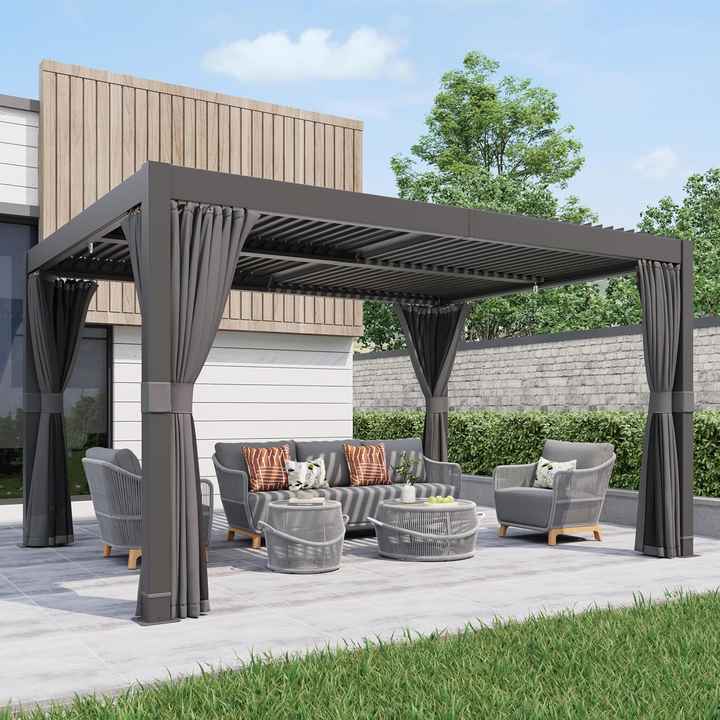 Motorized Aluminum Louver Retractable Gazebo Garden Patio Outdoor ...