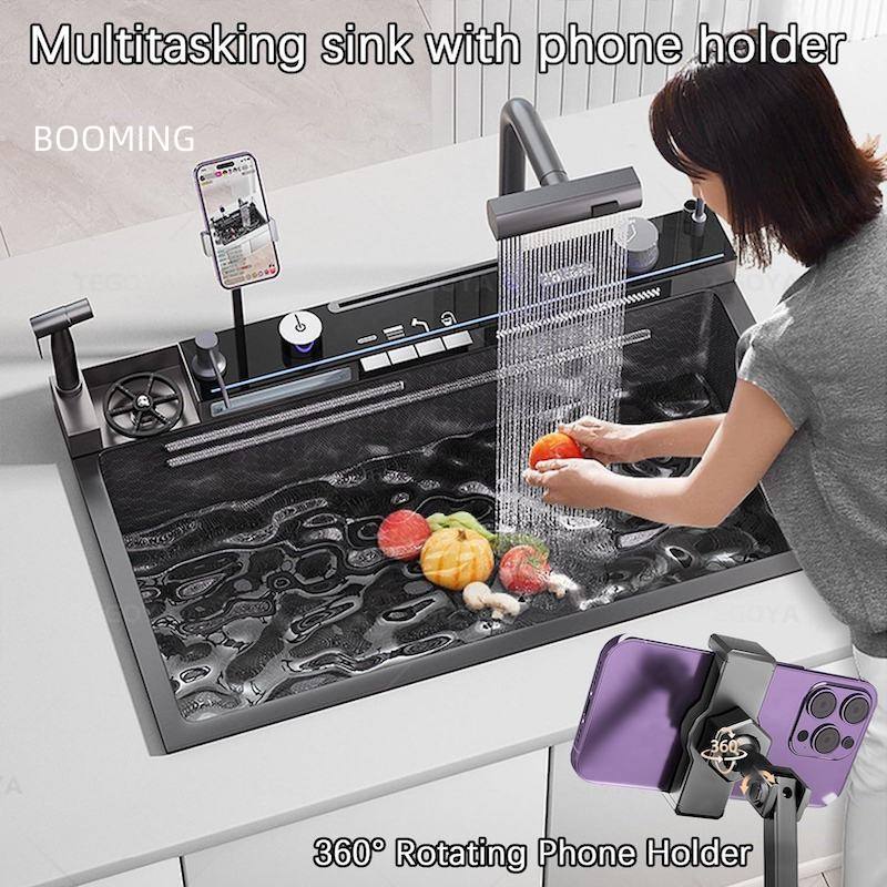 BOOMING New Design Digital Display Stainless Steel Kitchen Sink Nano ...