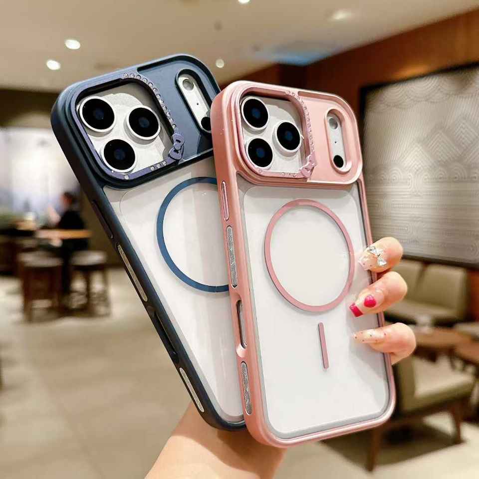 Magnetic Transparent Diamond Pattern PC Phone Case for iPhone 17 Pro ...