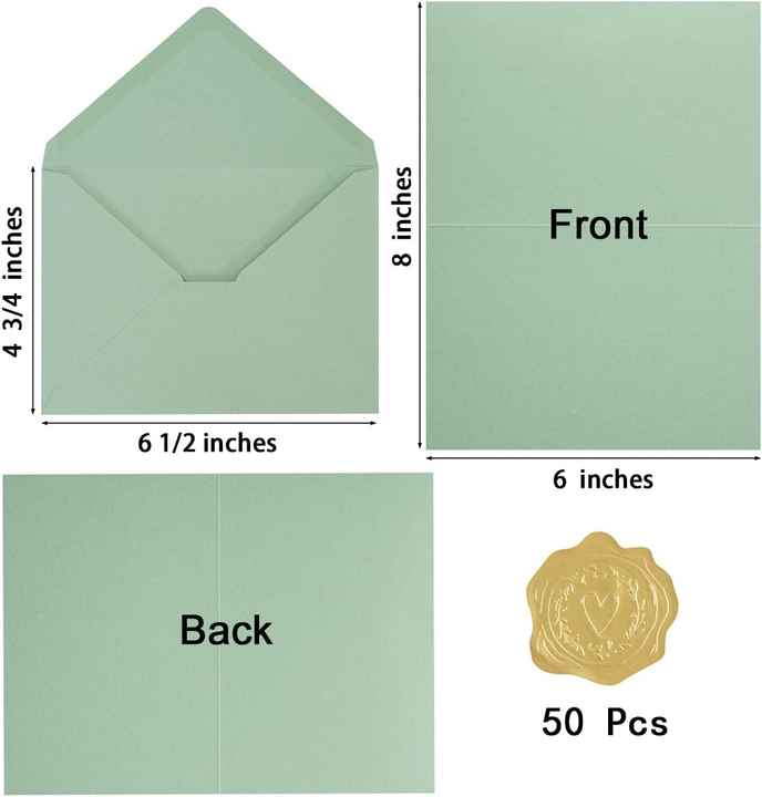 50 Pack Sage-Green A7 Envelopes with Cards 5x7 Thick Folded Cardstock ...