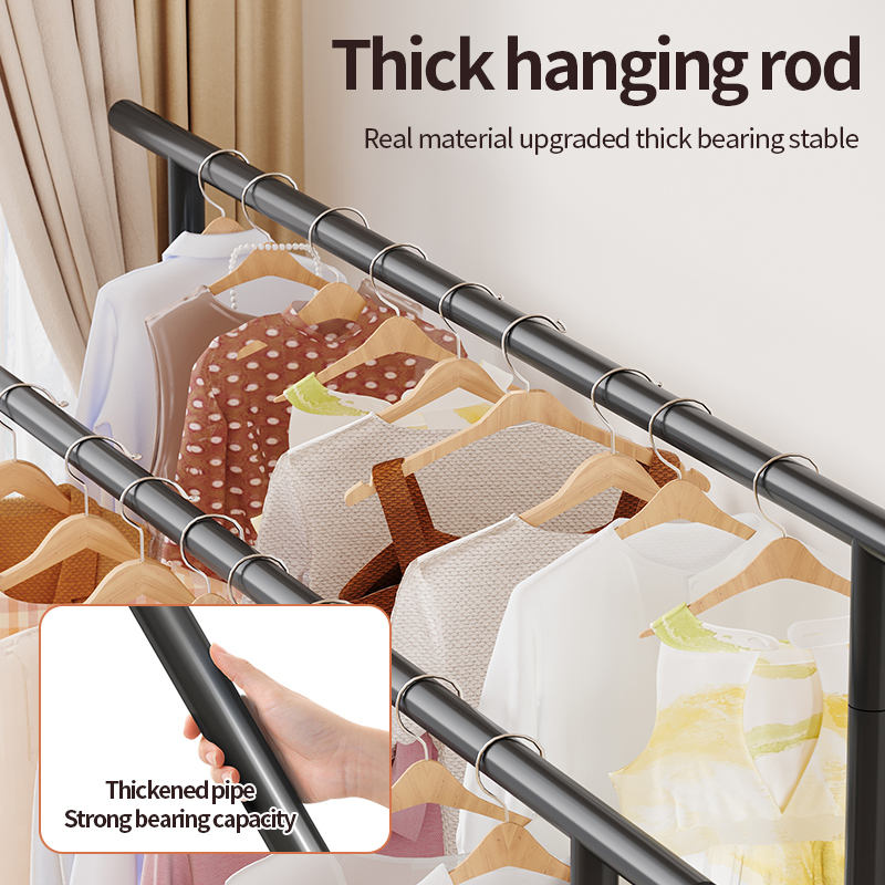 Double-rod Clothes Rack with Wheels - Versatile Storage