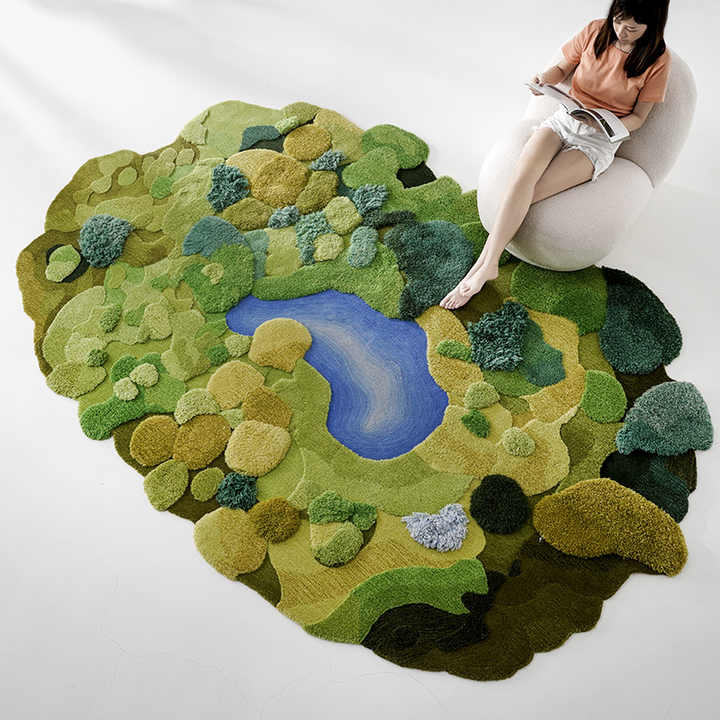 Espeon Plush Forest Moss Landscape - Hand-Made Wool Rugs