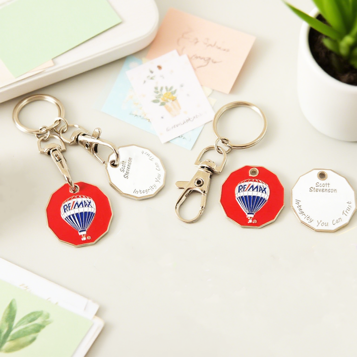 Custom Trolley Coin Chip Metal Keychains - Canadian Loonie & Quarter Size