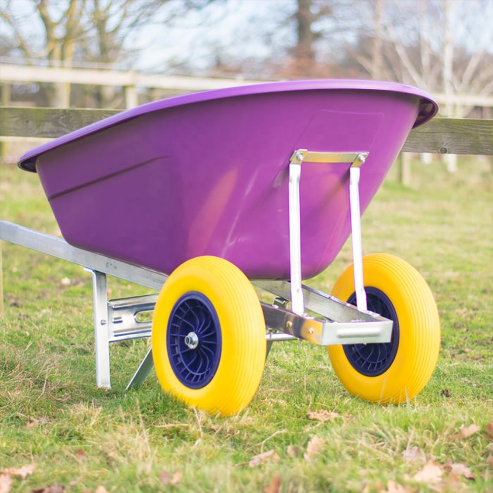 Heavy Duty 200L Gardening Tool Metal 250KG Capacity Yard Cart Double Wheel Wheelbarrow Industrial Wheelbarrow