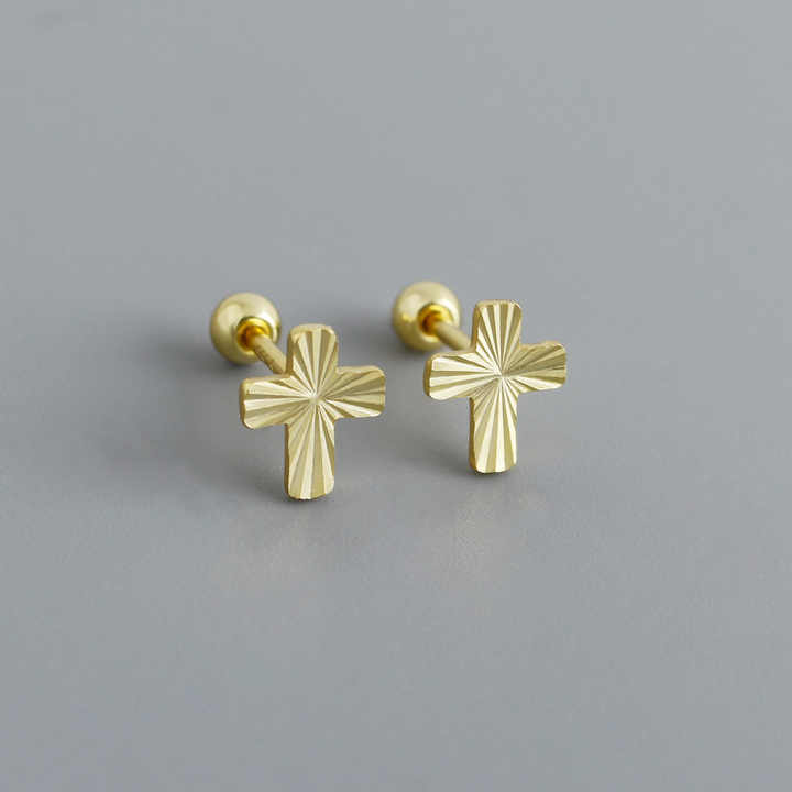 S925 Sterling Silver Cross Helix Cartilage Earrings Screw Back Stud ...
