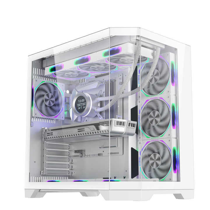 Full Tower Desktop with Lcd Side Glass White Pc Casing Cpu Cabinet Atx ...