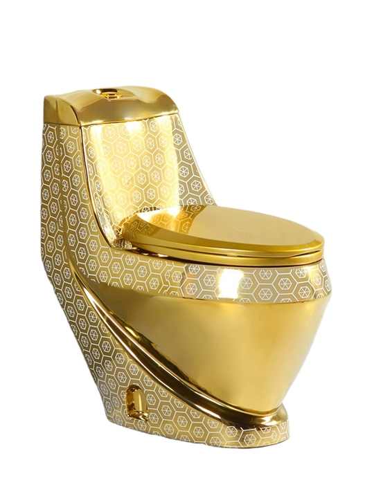 Modern One-Piece Golden Ceramic Toilet - Easy Clean & Dual-flush