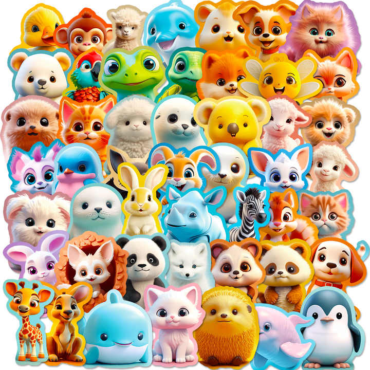 50pcs Cute 3D Animal Cartoon Stickers for Home Decor