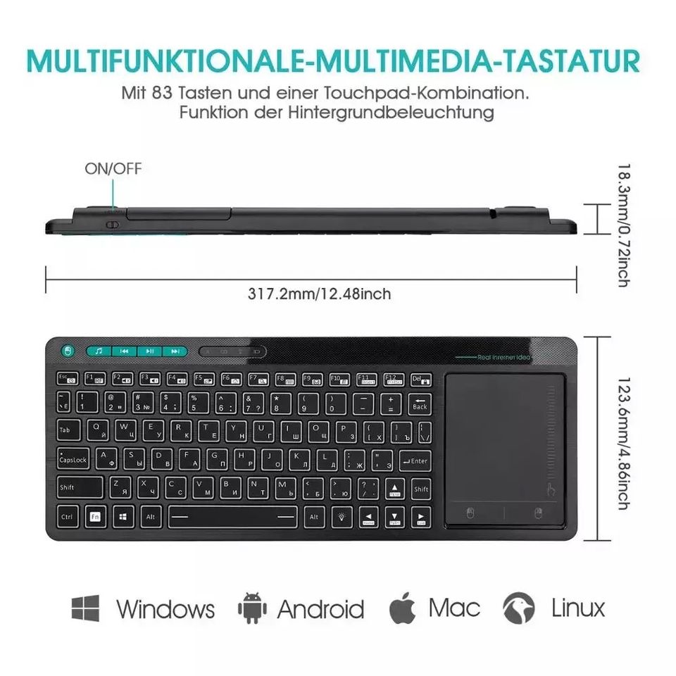 Rii K18+ Rechargeable Multimedia Keyboard with LED Backlit