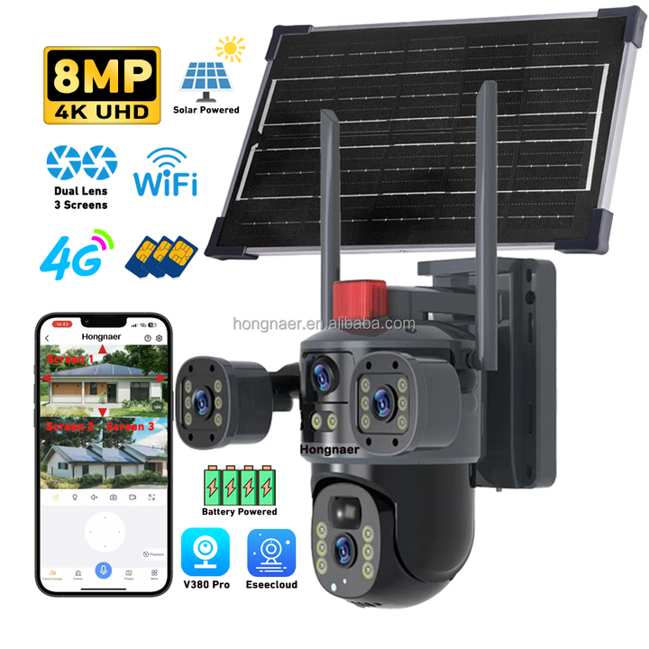8MP Eseecloud V380 Pro Solar Powered Wireless 4G Wifi Surveillance PTZ Camera 4K Outdoor ...