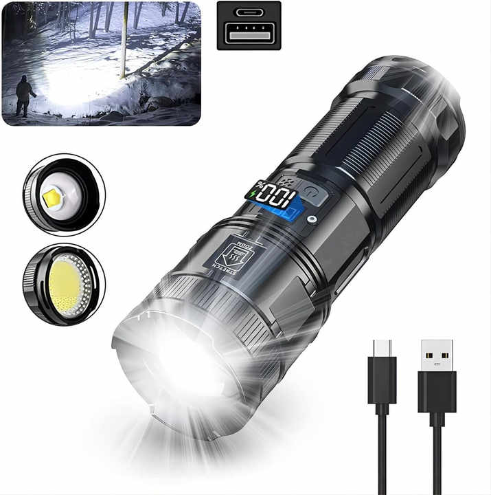 Rechargeable 8-Mode Super Bright P50 COB LED Flashlight High Lumen Work Light Emergencies ...