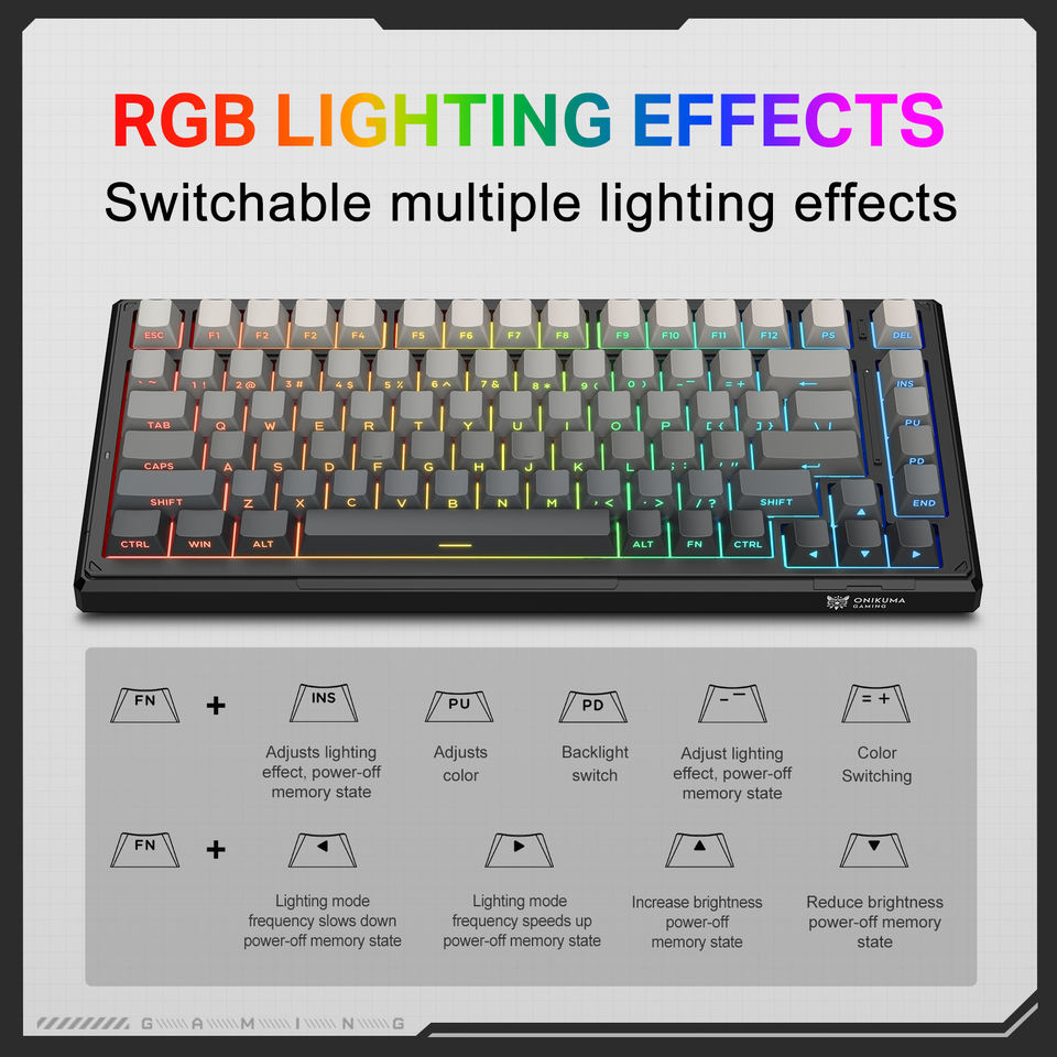 ONIKUMA G83 Wireless Mechanical Keyboard - 83 Keys, RGB Backlit, Tri ...
