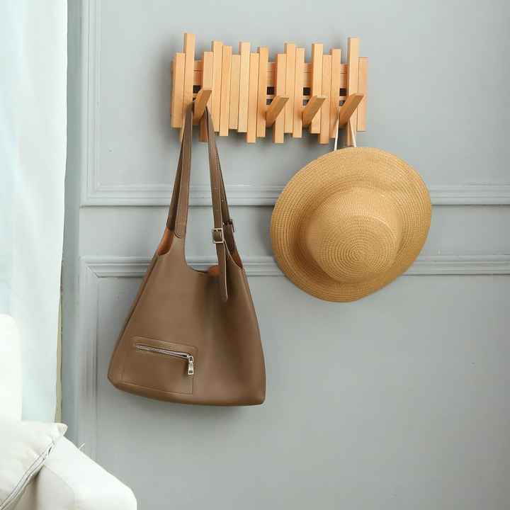 Beech Wood Wall Mounted 5 Hooks Coat Rack - Modern & Handmade